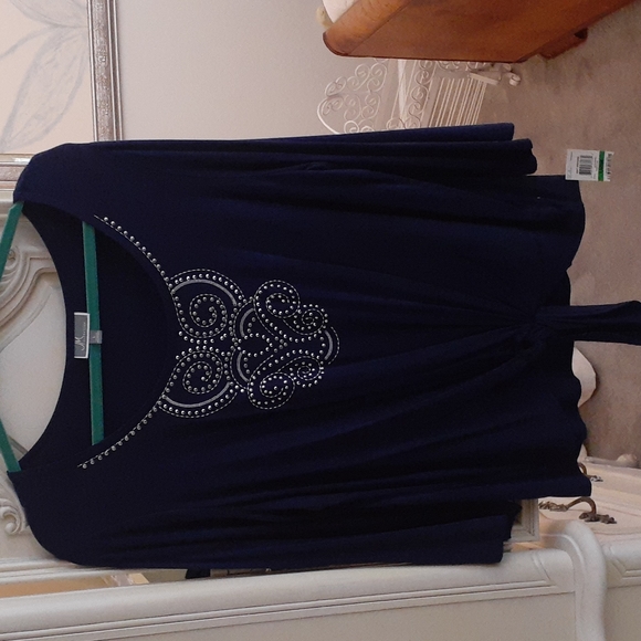 JM Collection | Tops | Jm Collection Navy Blue With Silver Stud Top ...